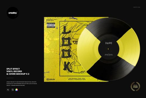 Split Effect Vinyl Record & Cover Mockup v.3 | Creatsy®