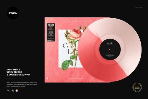 Split Effect Vinyl Record & Cover Mockup v.9 | Creatsy®