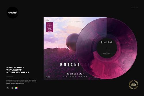 Marbled Effect Vinyl Record & Cover v.5 Mockup | Creatsy®
