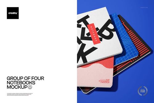 Group of Four Notebooks Mockup | Creatsy®