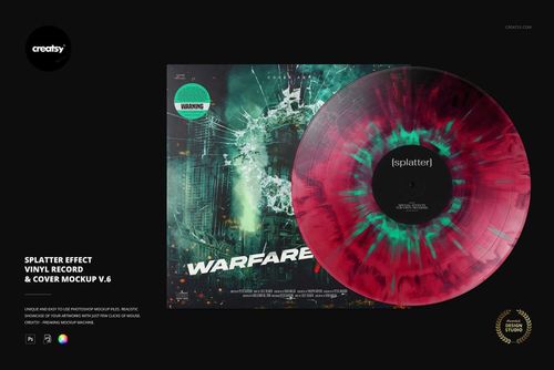 Splatter Effect Vinyl Record & Cover v.6 Mockup | Creatsy®
