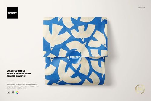 Wrapped Tissue Paper Package with Sticker Mockup | Creatsy®