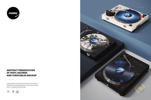 Abstract Presentation of Vinyl Records and Turntables Mockup | Creatsy®