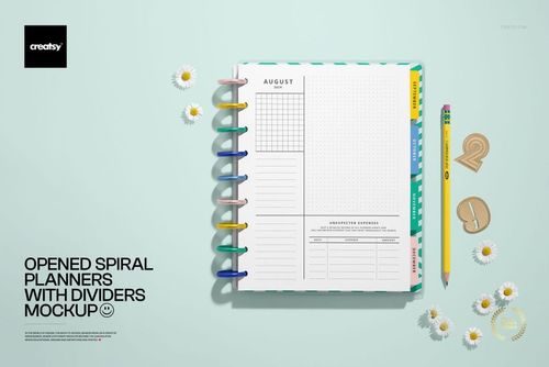 Opened Spiral Planner with Dividers Mockup | Creatsy®