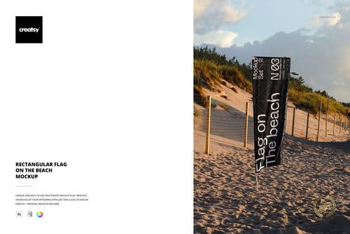 Rectangular Flag on the Beach Mockup | Creatsy®