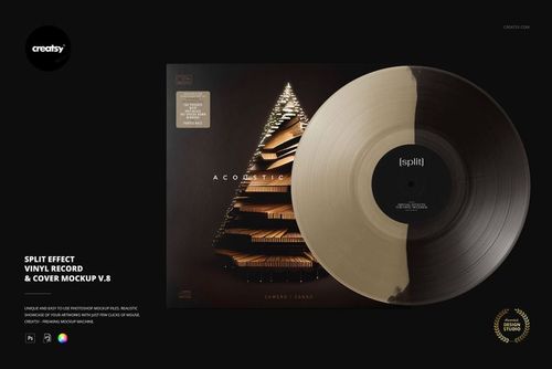 Split Effect Vinyl Record & Cover Mockup v.8 | Creatsy®