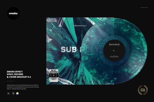 Smoke Effect Vinyl Record & Cover v.4 Mockup | Creatsy®