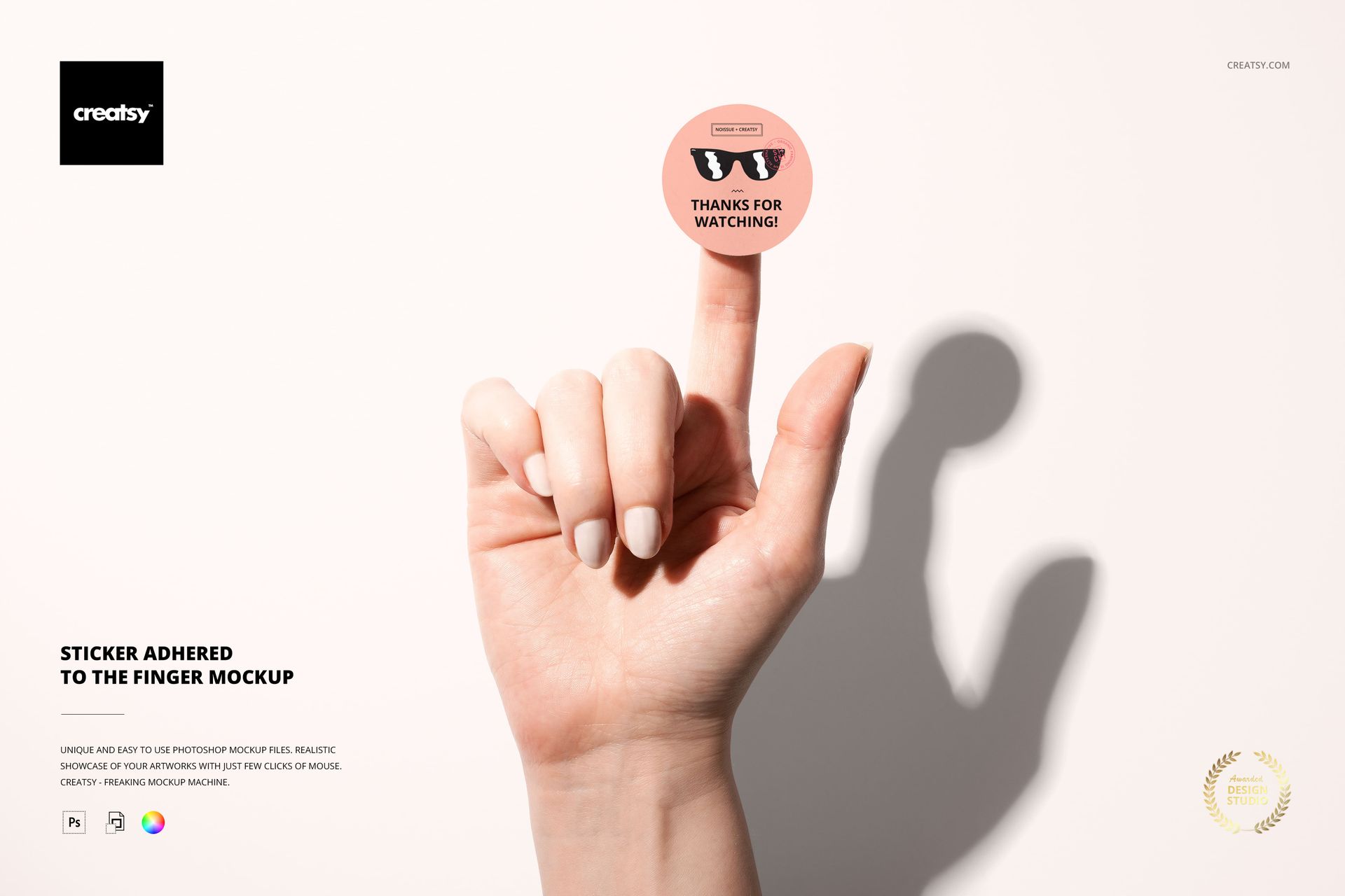 Sticker Adhered to the Finger Mockup | Creatsy®