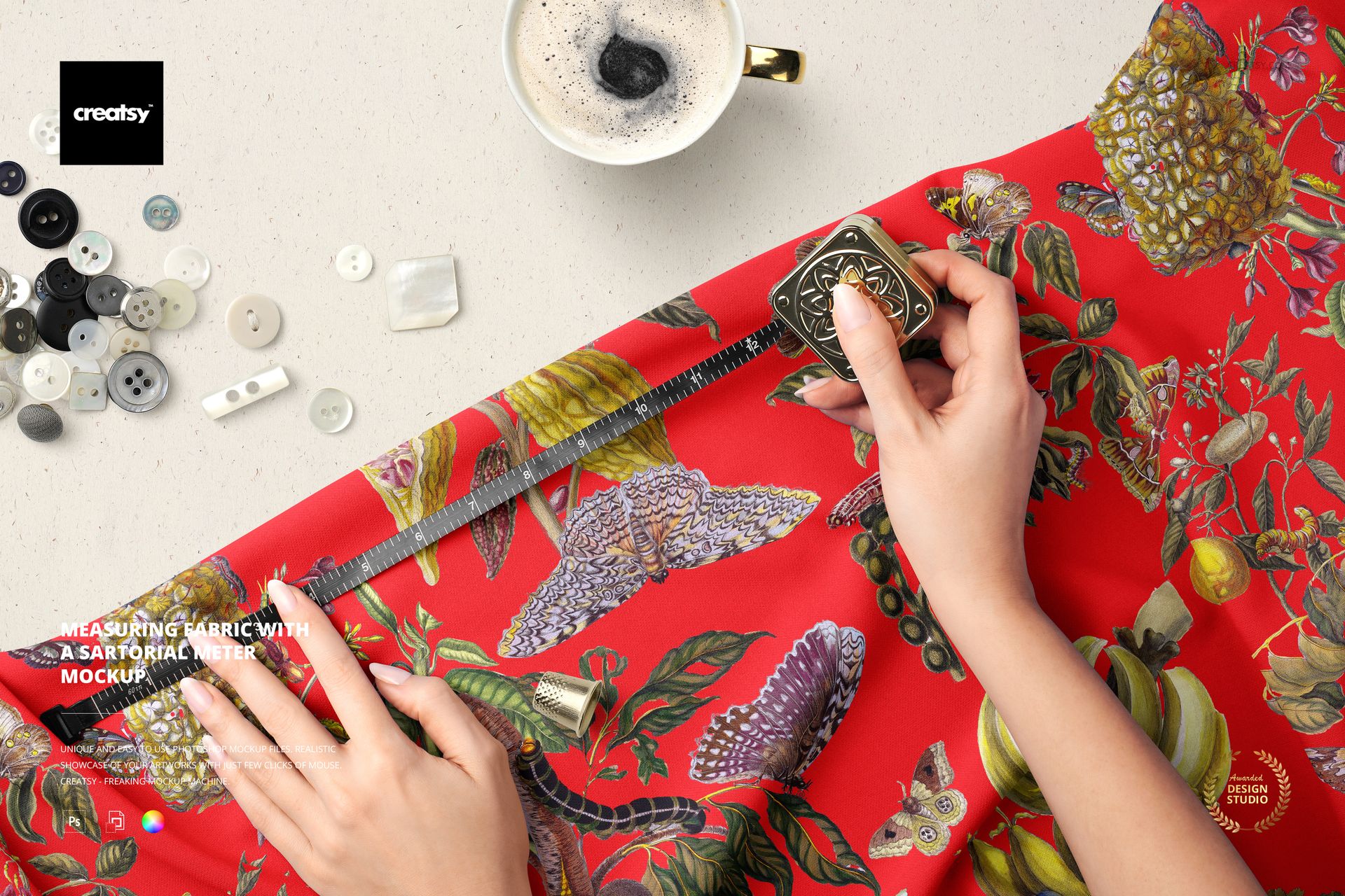 Measuring Fabric with a Sartorial Meter Mockup | Creatsy®