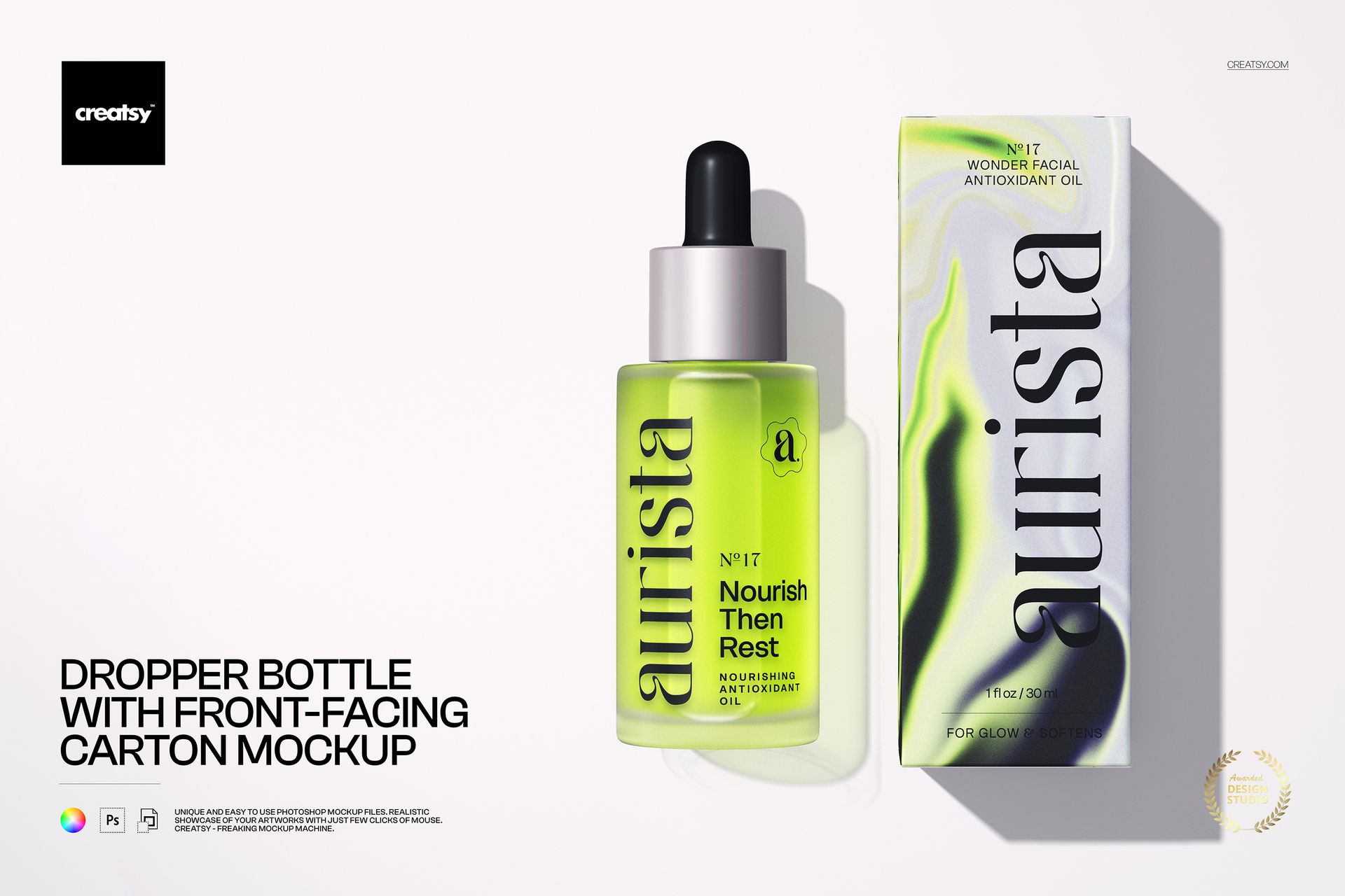 Dropper Bottle with Front-Facing Carton Mockup | Creatsy®