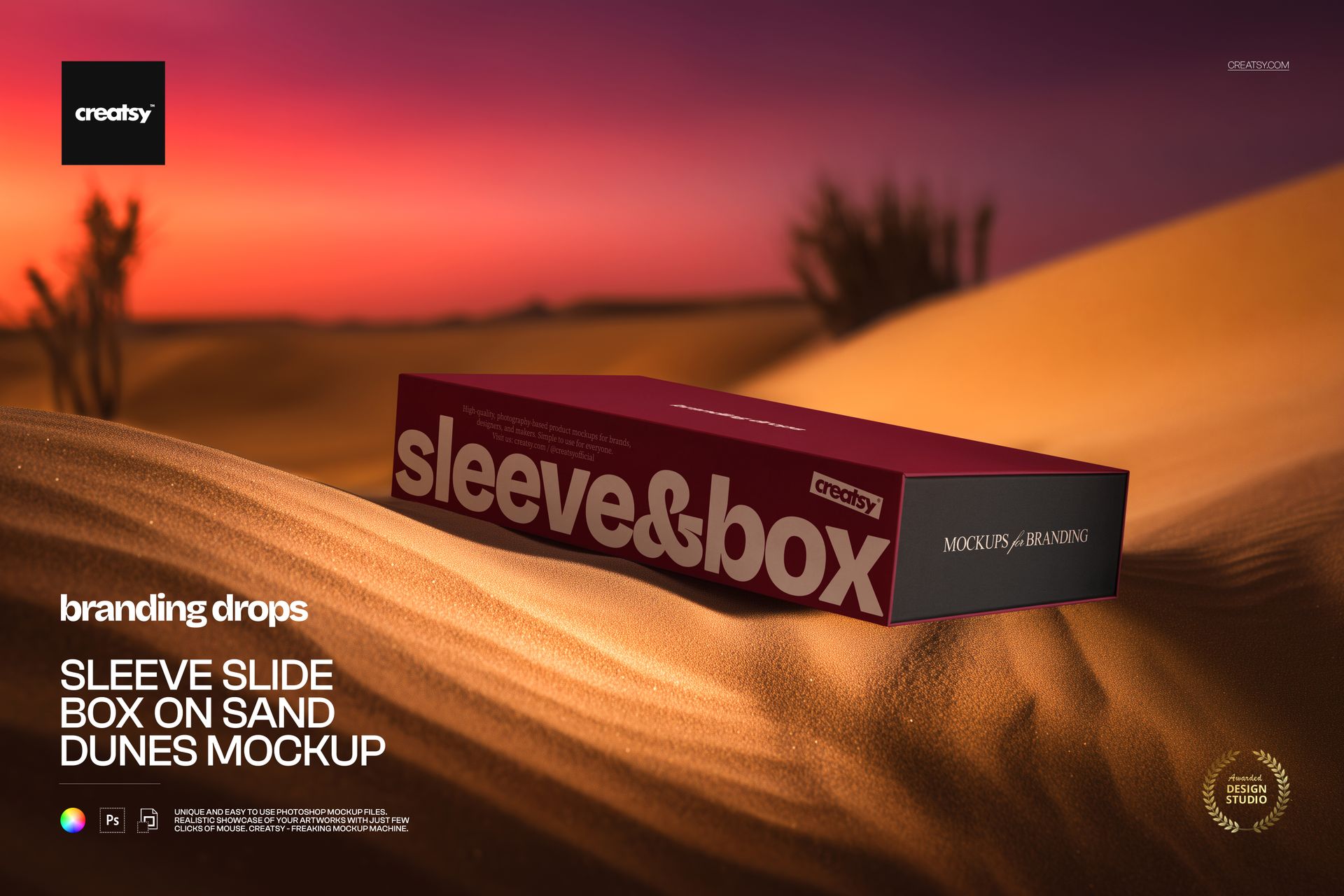 Sleeve Slide Box on Sand Dunes Mockup | Creatsy®