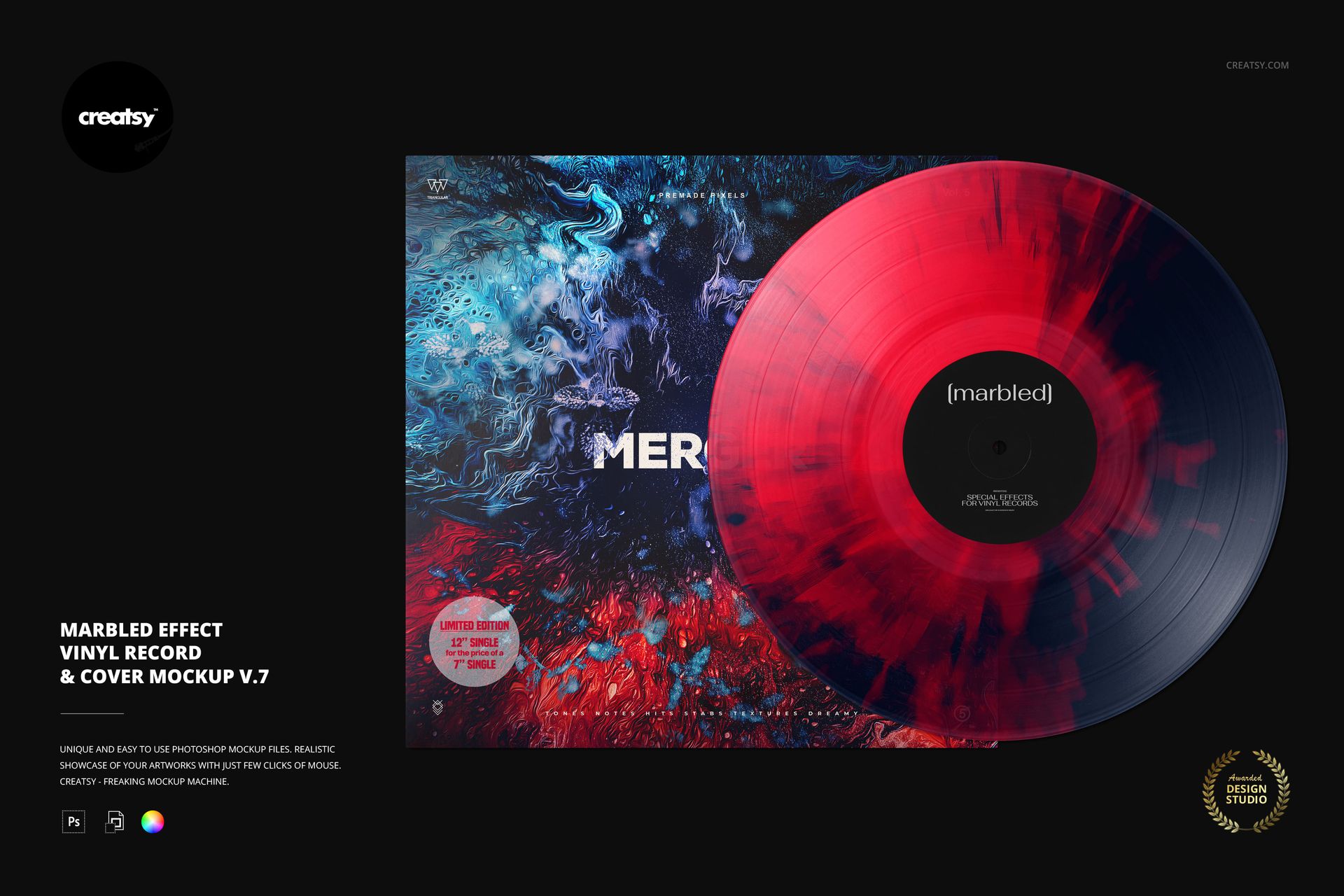 Marbled Effect Vinyl Record & Cover v.7 Mockup | Creatsy®