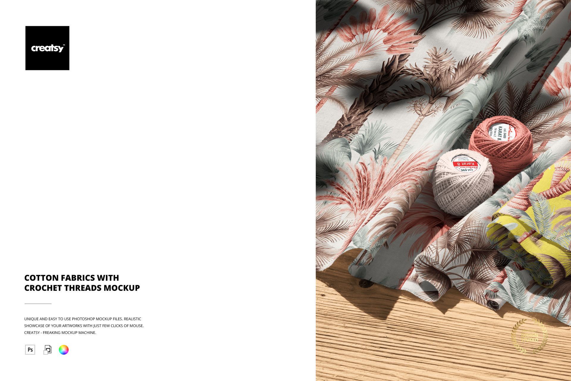 Cotton Fabrics with Crochet Threads Mockup | Creatsy®