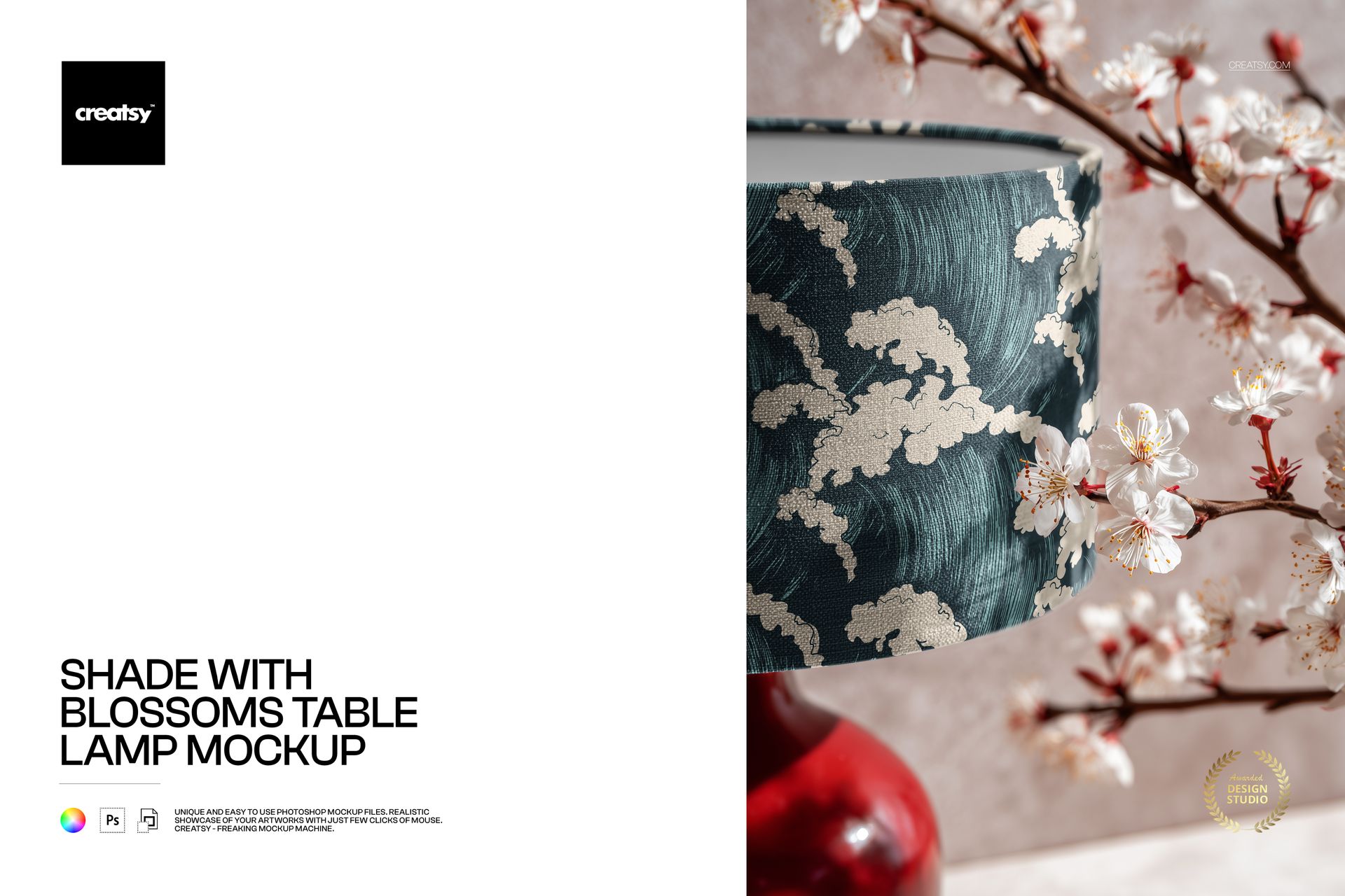 Shade with Blossoms Table Lamp Mockup | Creatsy®