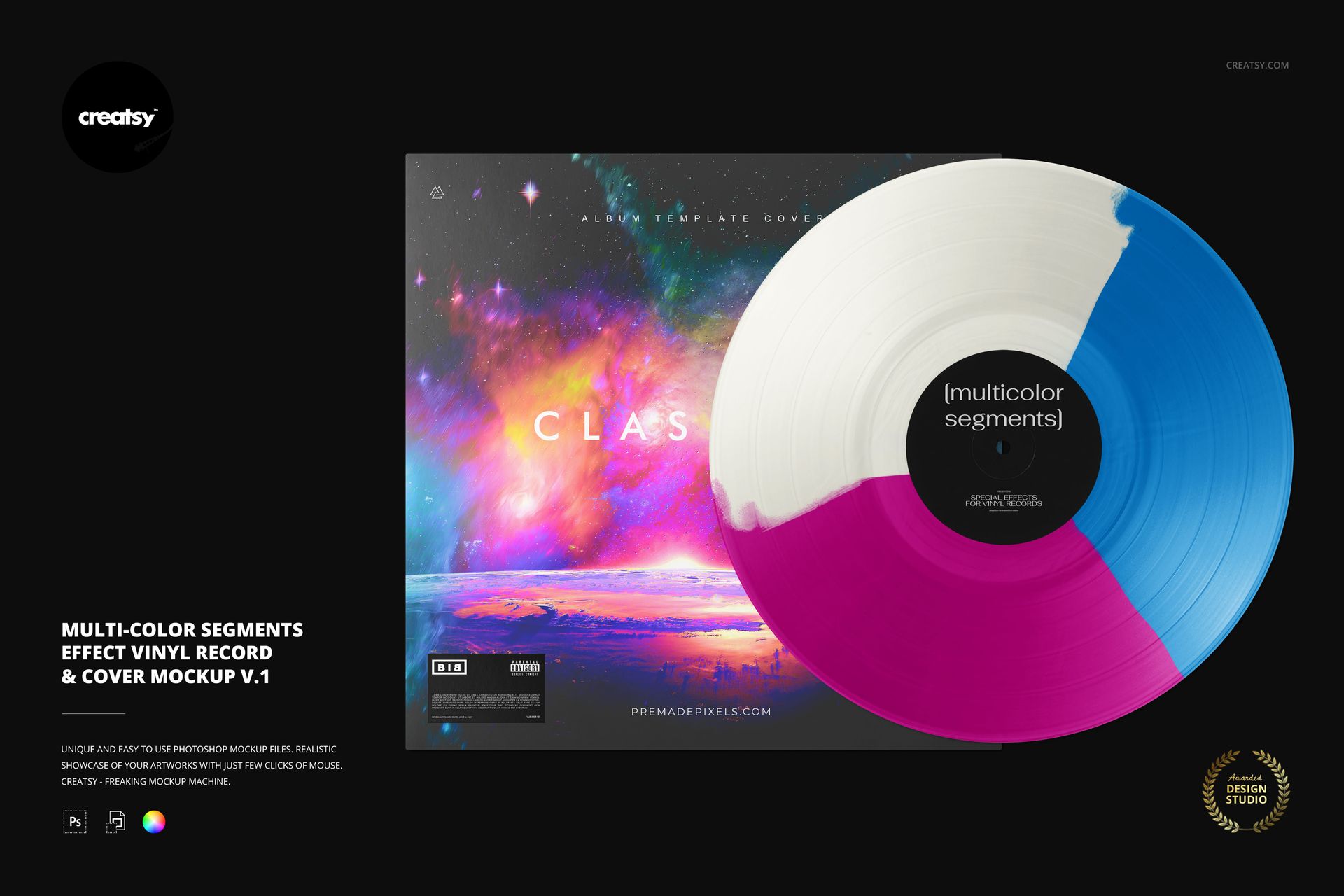 Multi-color Segments Effect Vinyl Record & Cover Mockup v.1 | Creatsy®