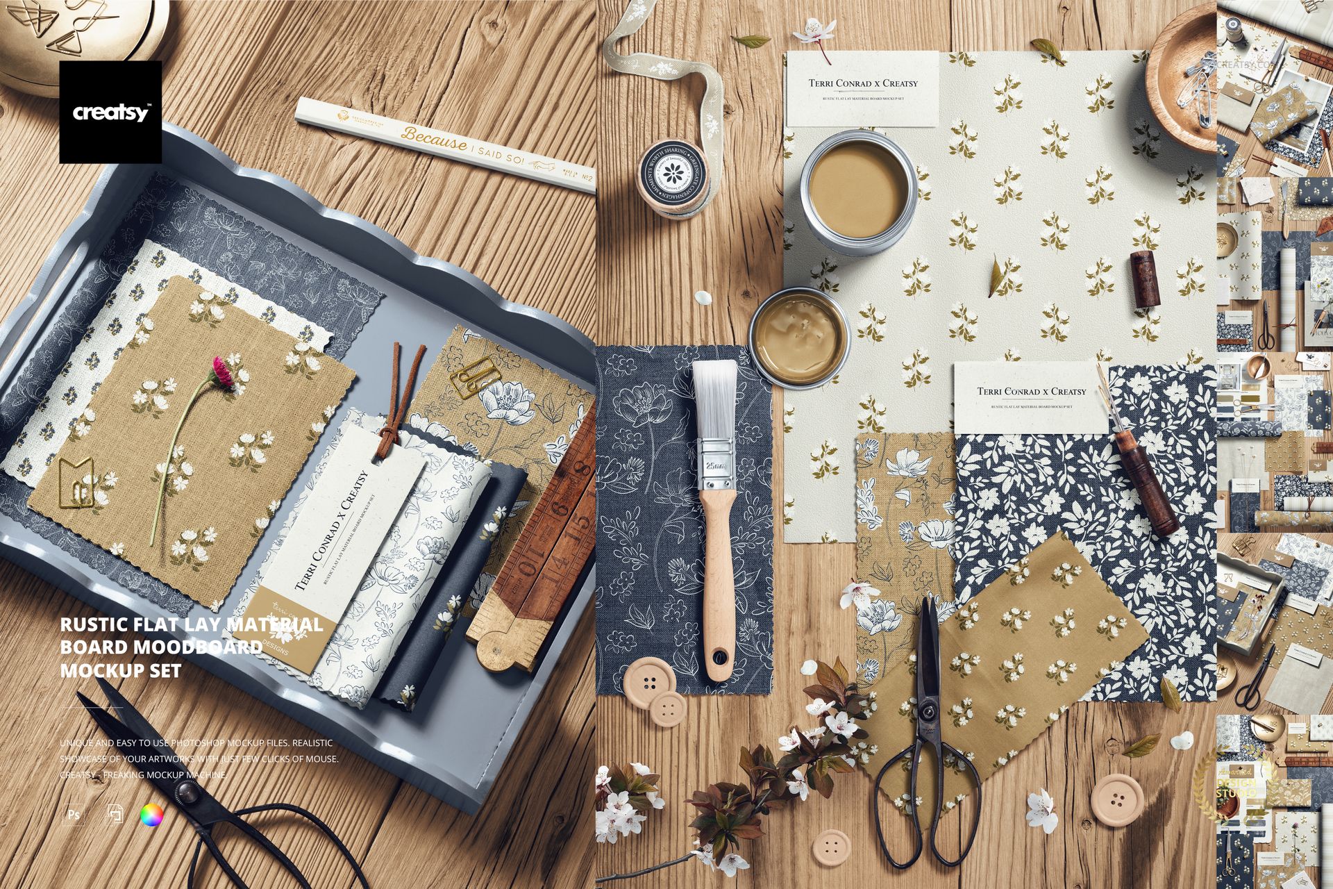 Rustic Flat Lay Material Board Moodboard Mockup Set | Creatsy®
