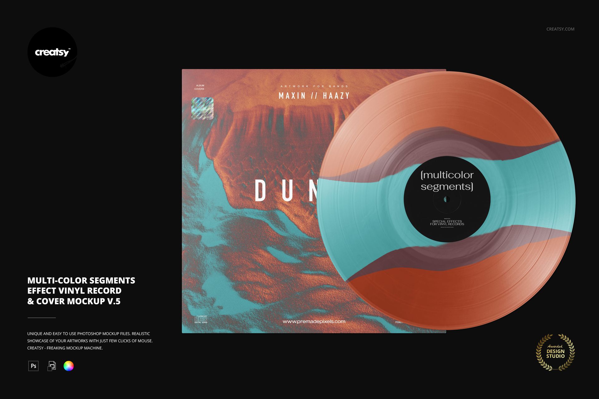 Multi-color Segments Effect Vinyl Record & Cover Mockup v.5 | Creatsy®