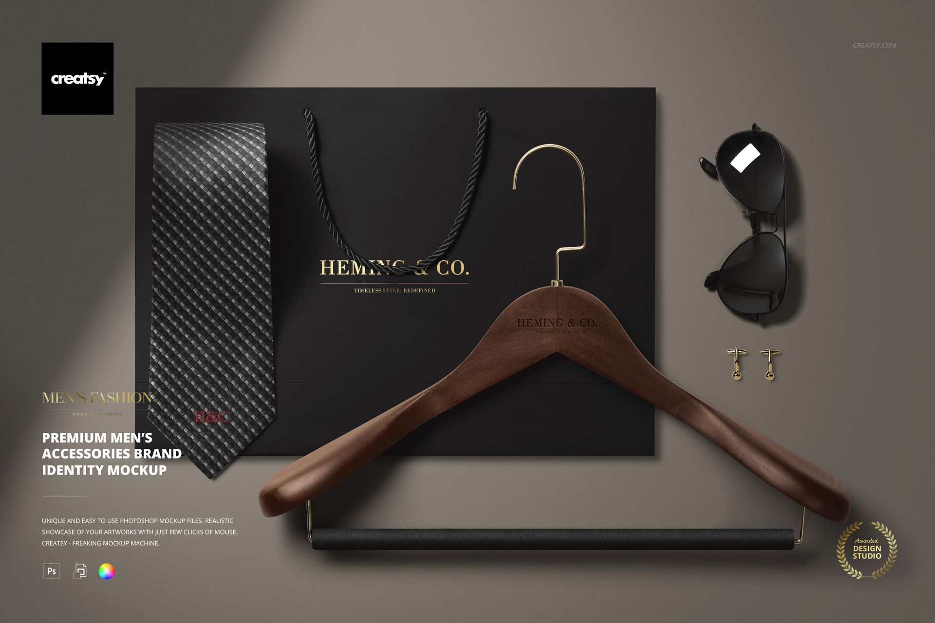 Premium Men’s Accessories Brand Identity Mockup | Creatsy®