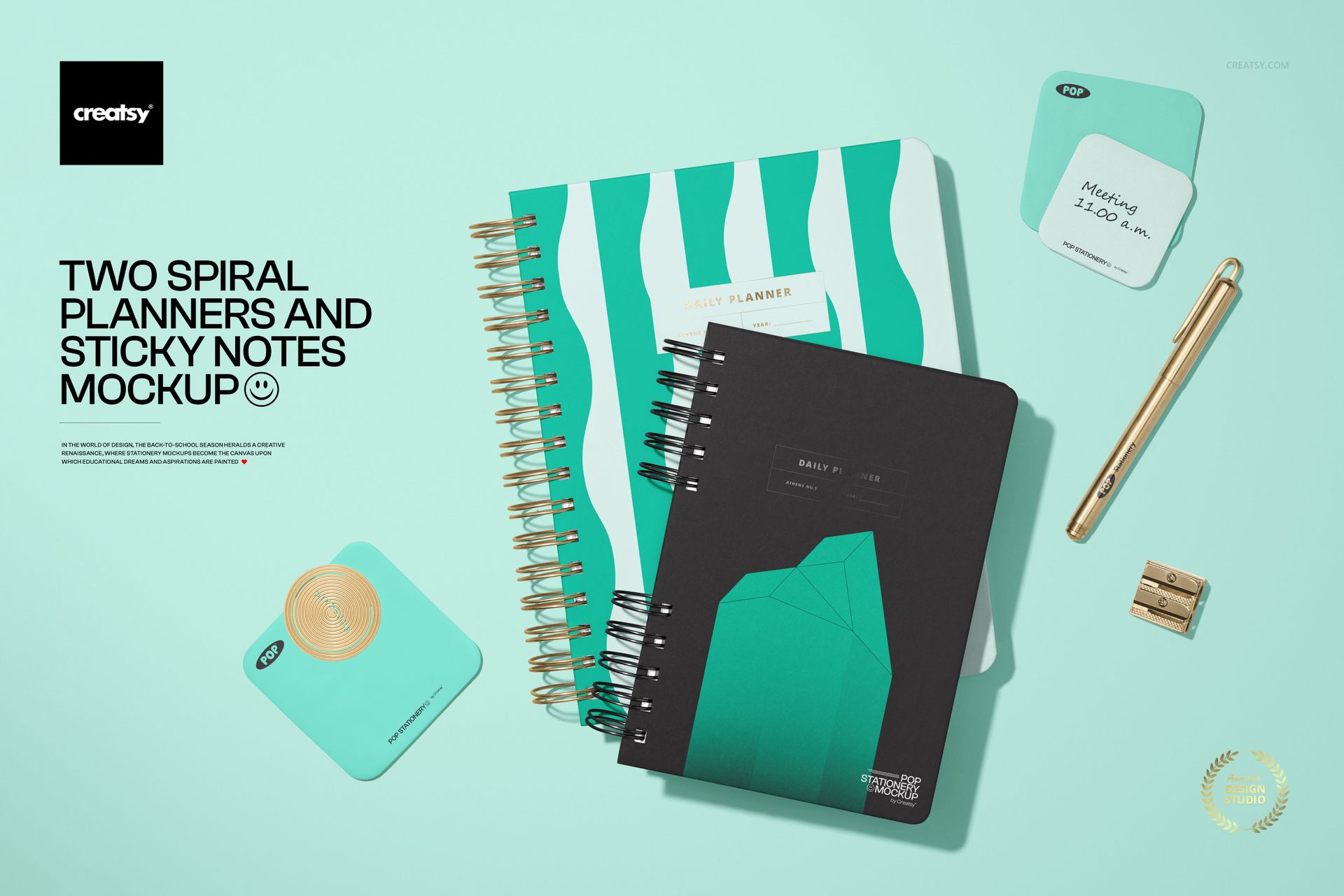 Two Spiral Planners and Sticky Notes Mockup | Creatsy®