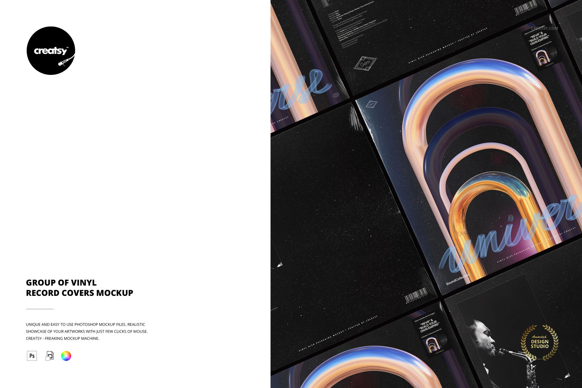 Group of Vinyl Record Covers Mockup | Creatsy®