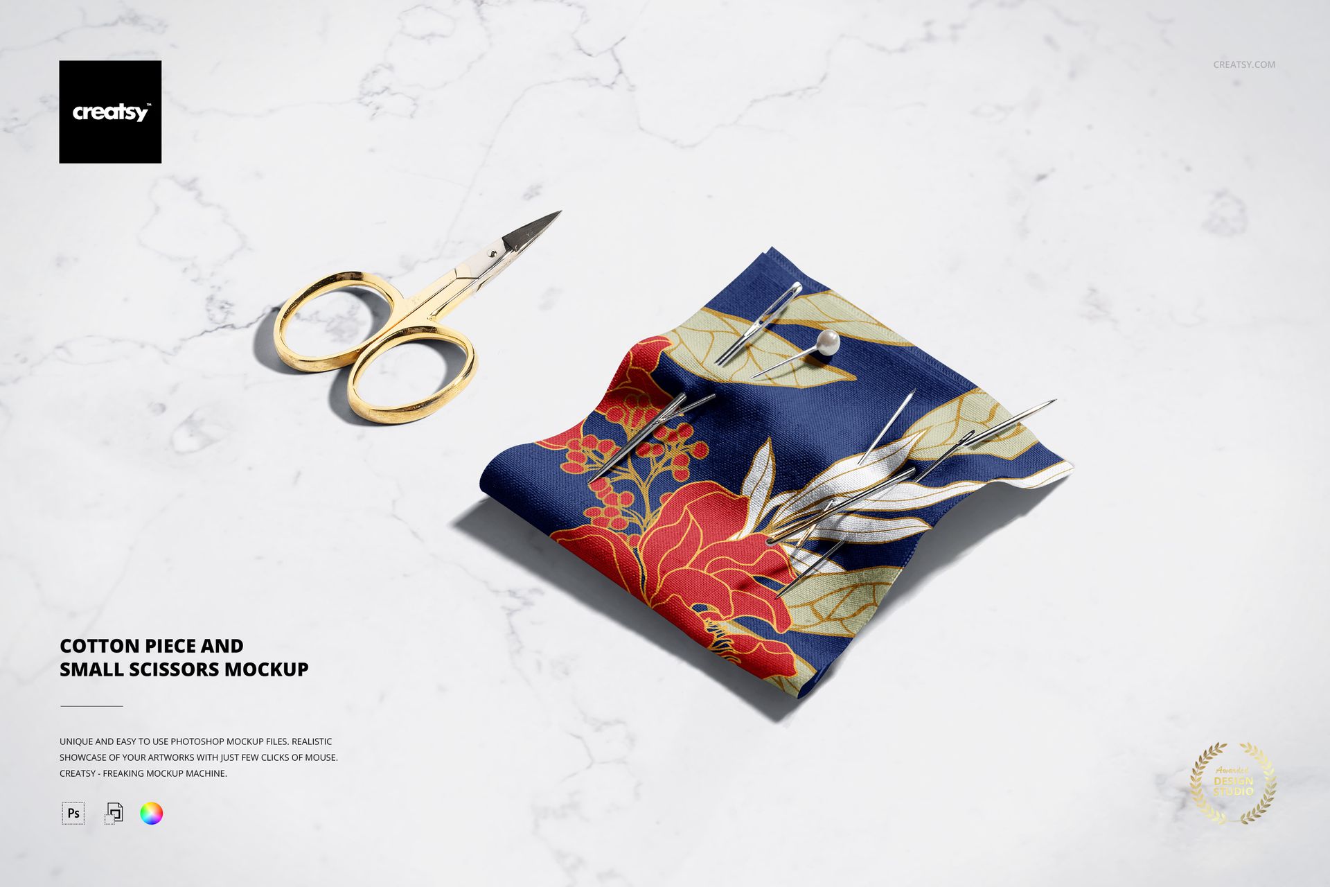 Cotton Piece and Small Scissors Mockup | Creatsy®