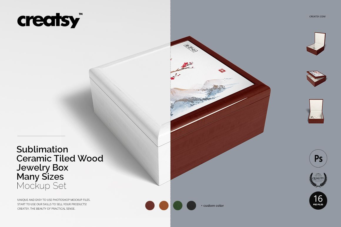 Sublimation Ceramic Tiled Wood Jewelry Box Many Sizes Mockup Set | Creatsy®