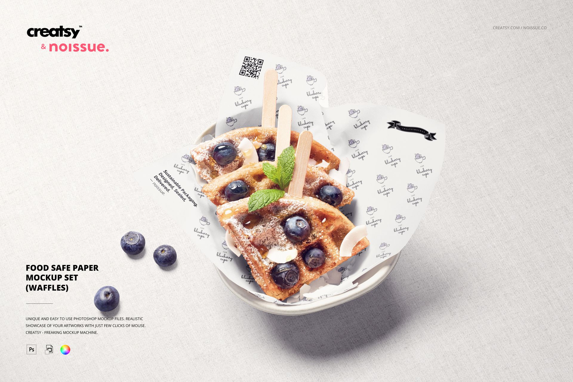 Noissue Food Safe Paper Mockup (waffles) | Creatsy®