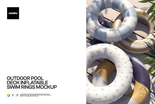 Free Outdoor Pool Deck Inflatable Swim Rings Pattern Design PSD Mockup | Creatsy®