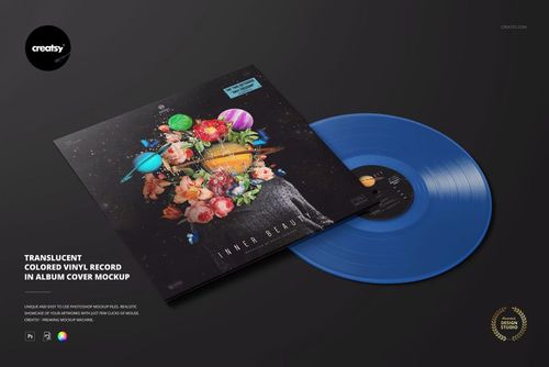 Translucent Colored Vinyl Record in Album Cover Mockup | Creatsy®