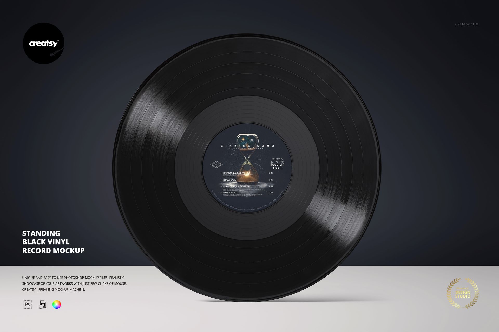 Standing Black Vinyl Record Mockup | Creatsy®