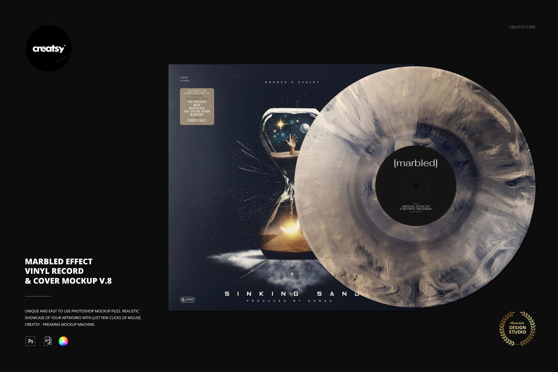 Marbled Effect Vinyl Record & Cover v.8 Mockup | Creatsy®