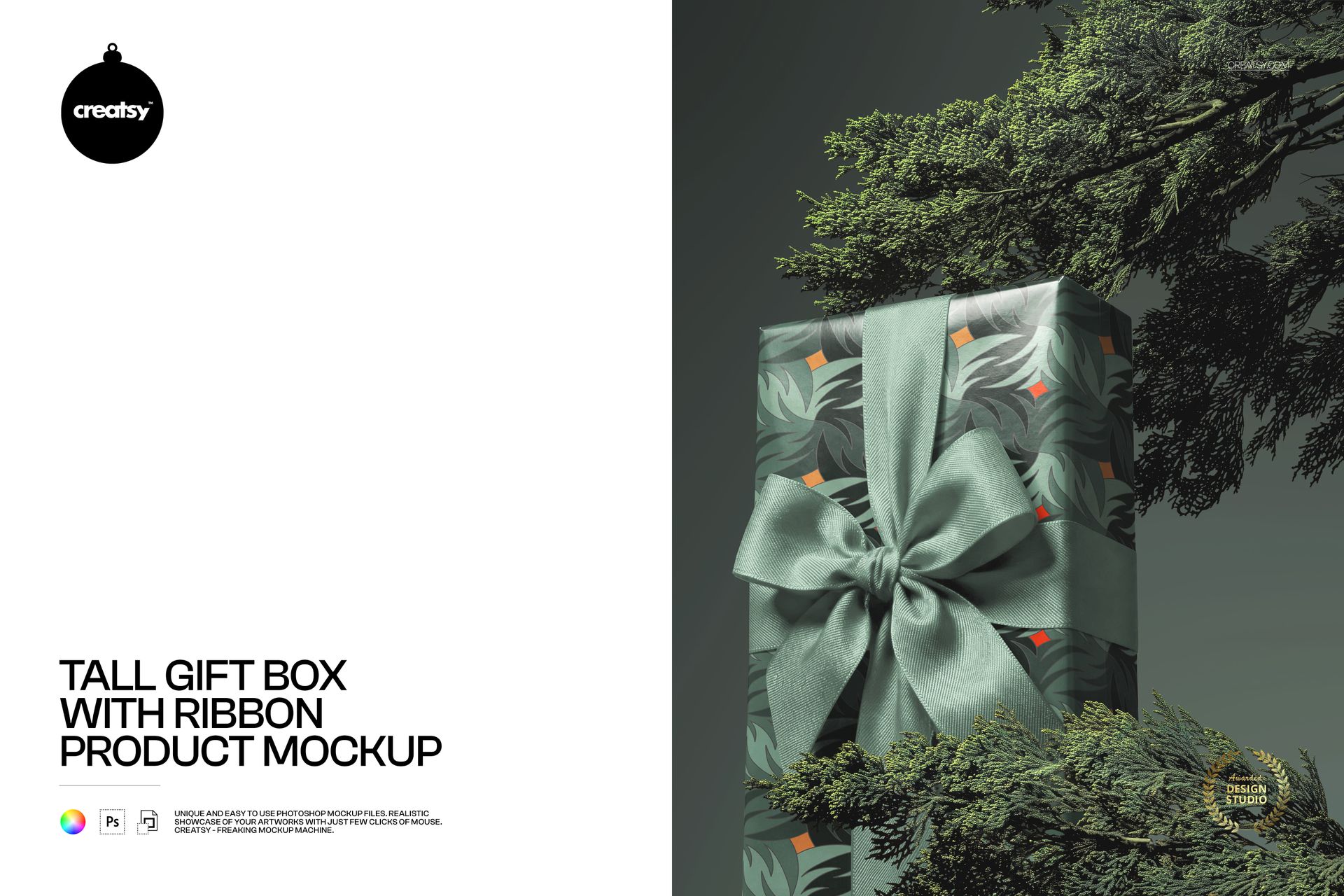 Tall Gift Box with Ribbon Product Mockup | Creatsy®