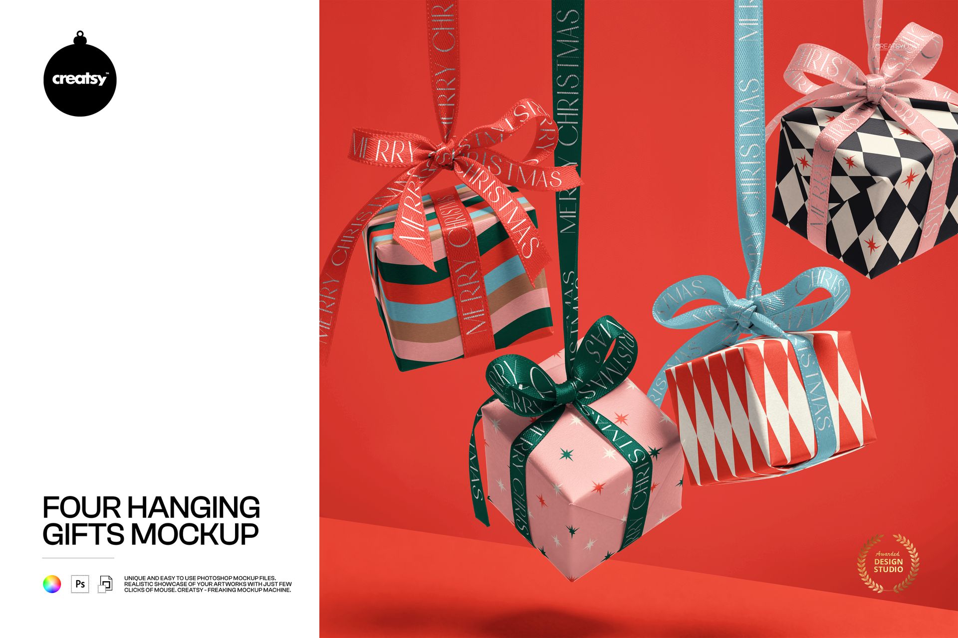 Four Hanging Gifts Mockup | Creatsy®