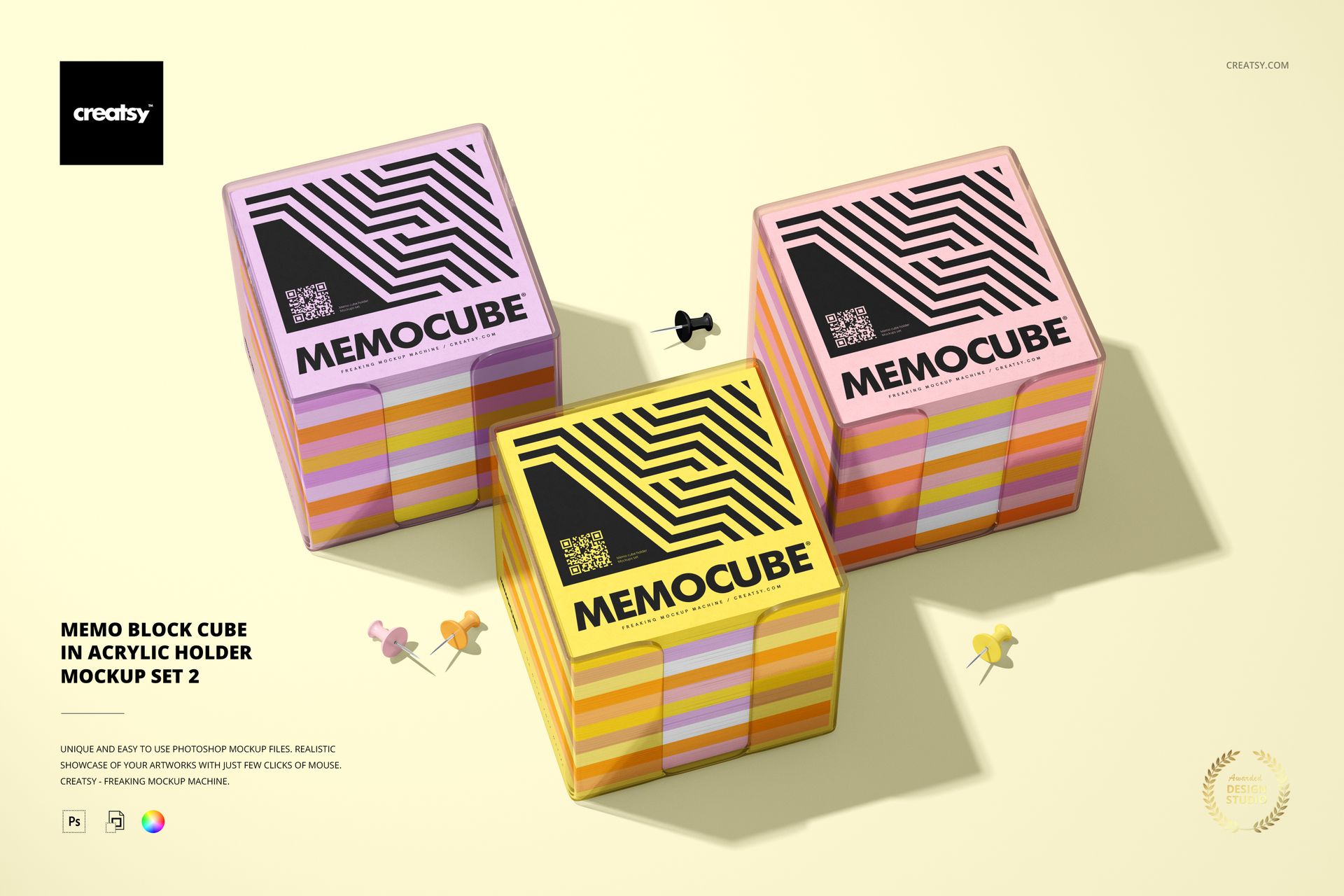 Memo Block Cube in Acrylic Holder Mockup Set 2 | Creatsy®