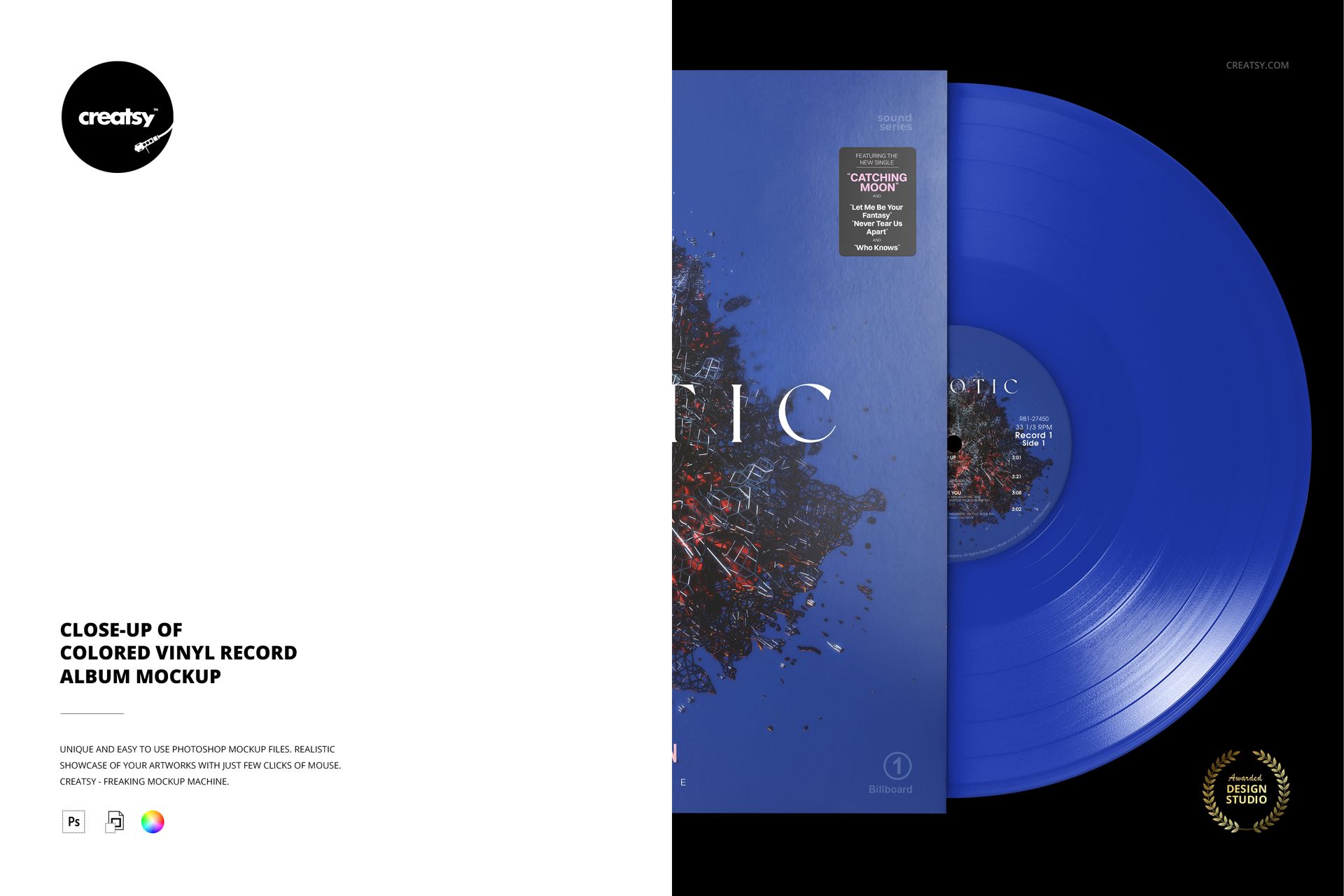Close-up of Colored Vinyl Record Album Mockup | Creatsy®