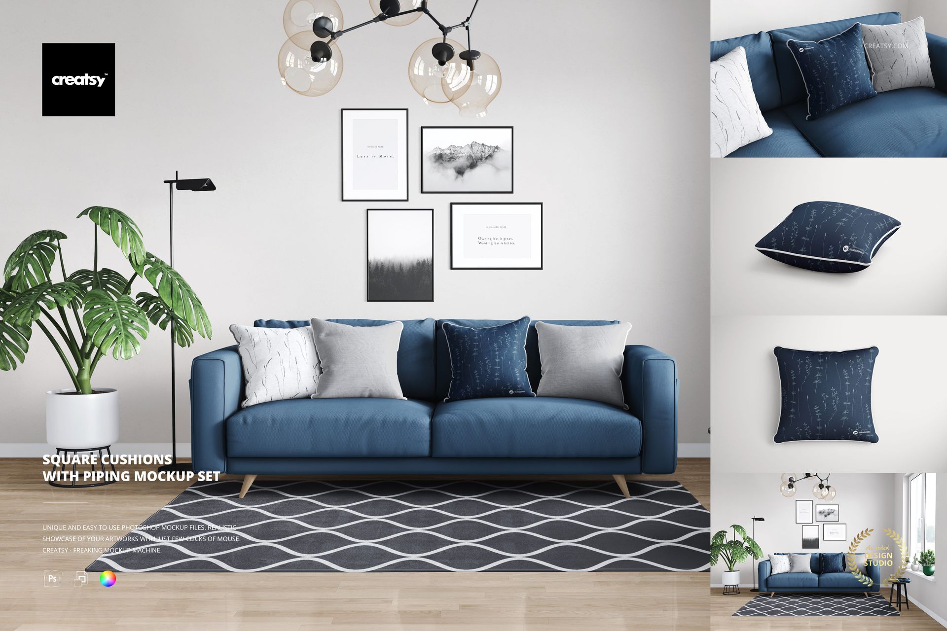 Square Cushions with Piping Mockup Set | Creatsy®