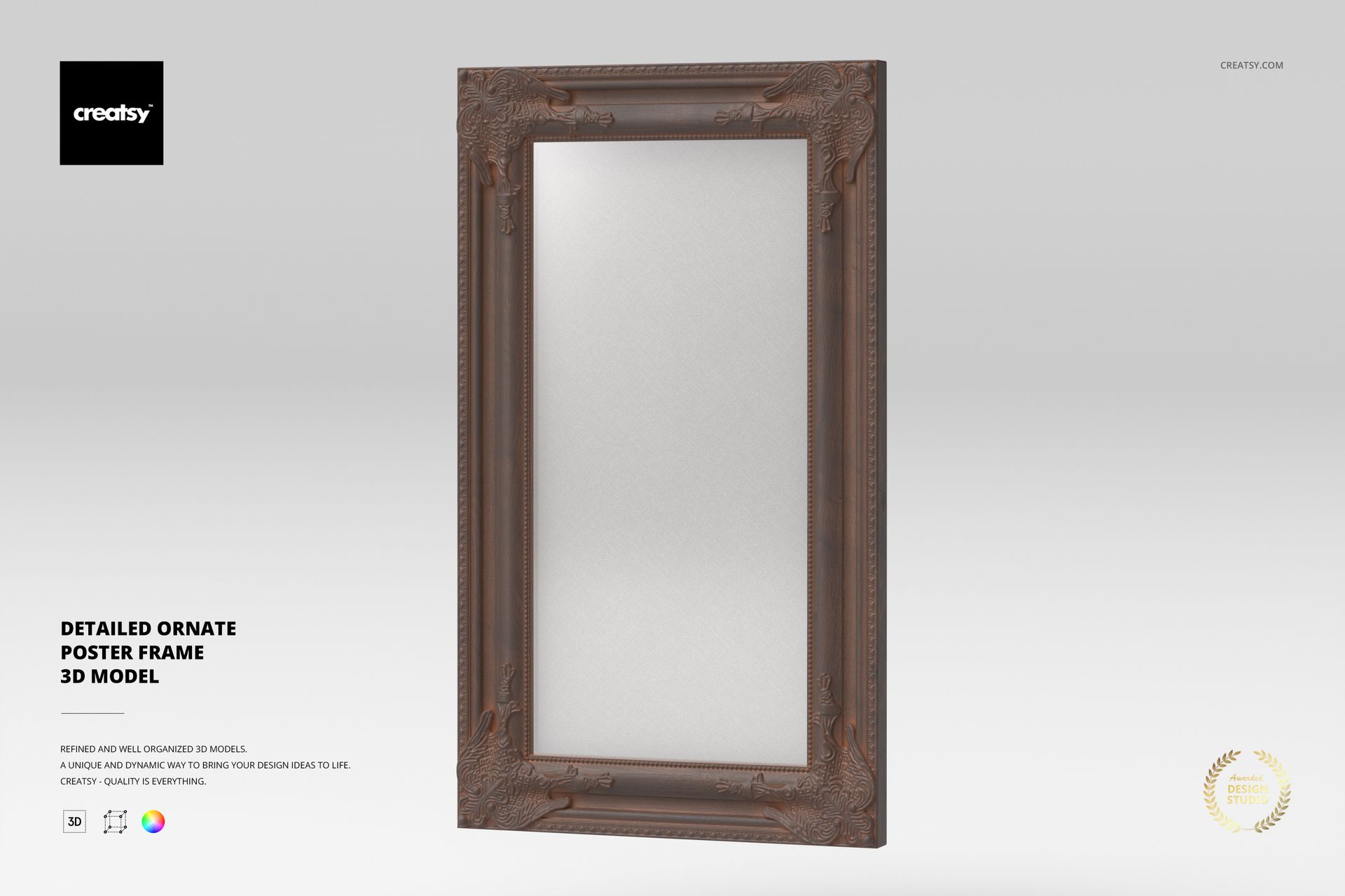 Detailed Ornate Poster Frame 3D Model | Creatsy®