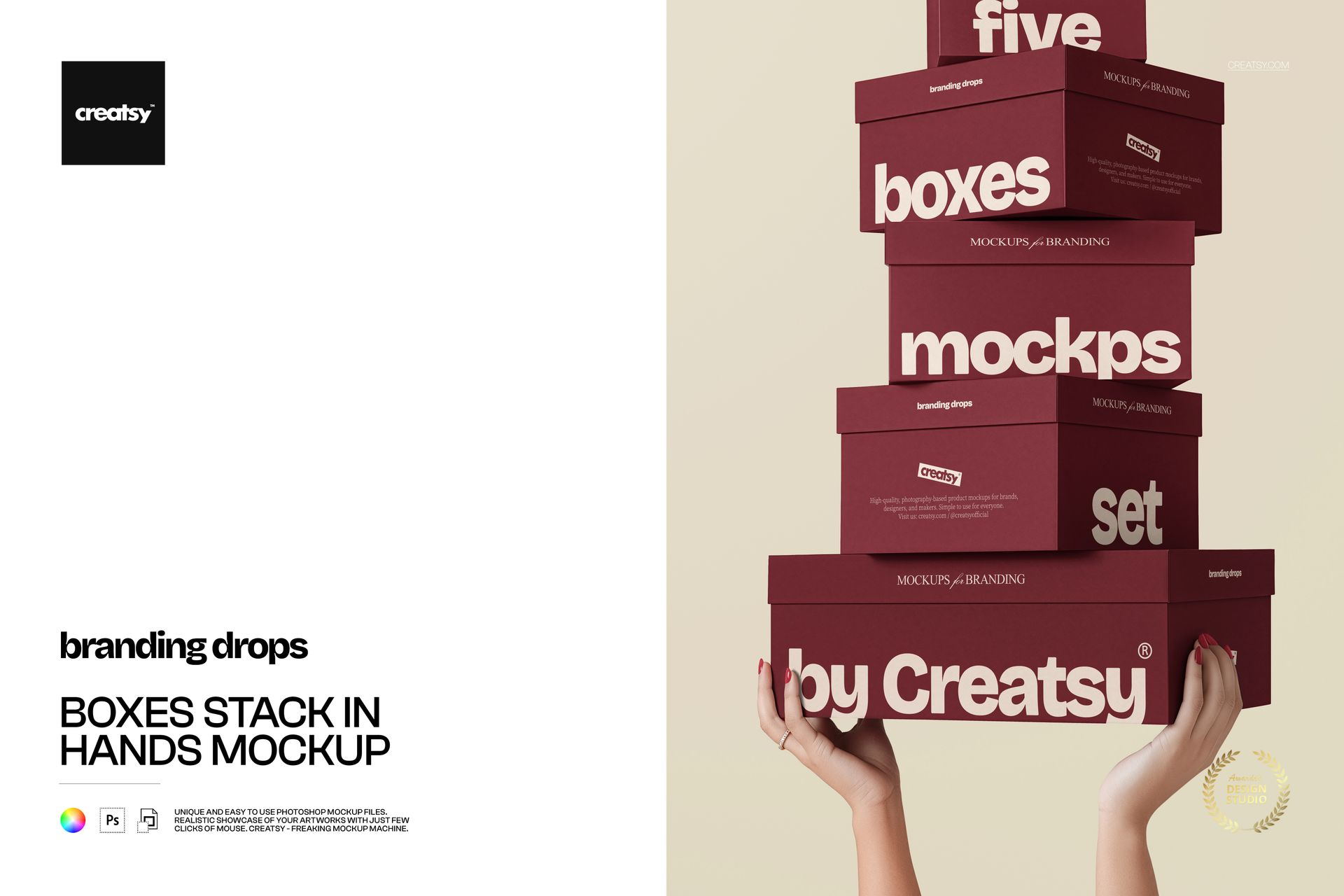 Boxes Stack in Hands Mockup | Creatsy®