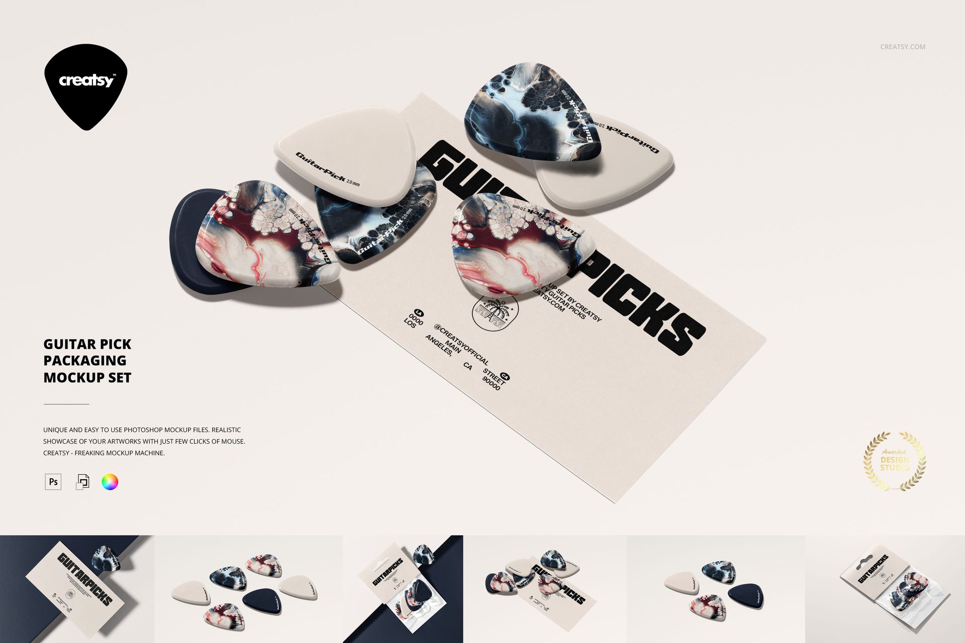 Guitar Pick Packaging Mockup Set | Creatsy®