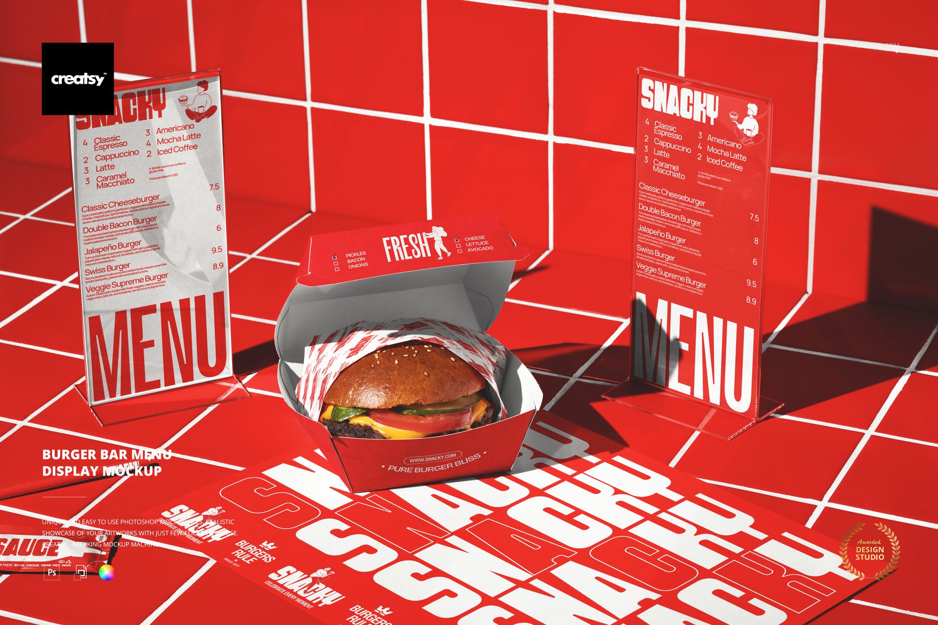 Burger Bar Menu Display Mockup | Creatsy®